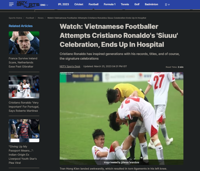 Cú 'siu' thảm họa vì bắt chước Ronaldo của sao trẻ Việt Nam lên báo ...