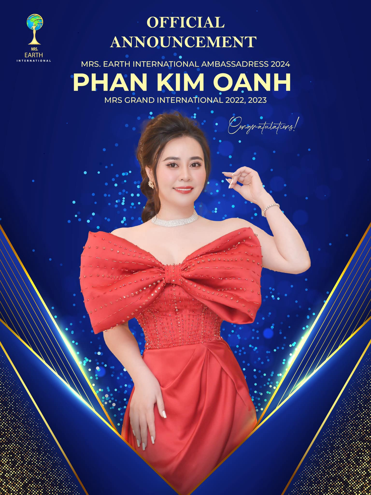 Hoa hậu Phan Kim Oanh nhận lời mời làm Đại sứ toàn cầu Mrs Earth International