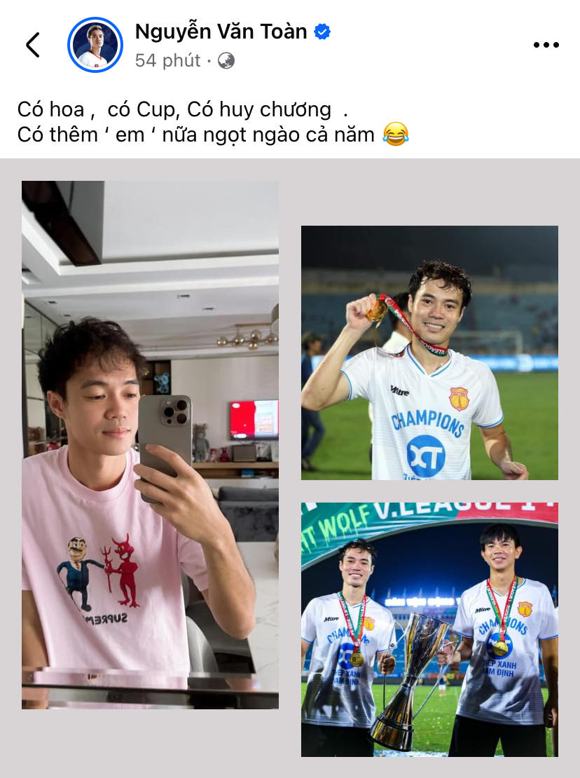 Văn Toàn bị đồng đội trêu chọc khi làm thơ 'thả thính' sau chức vô địch V-League 2024