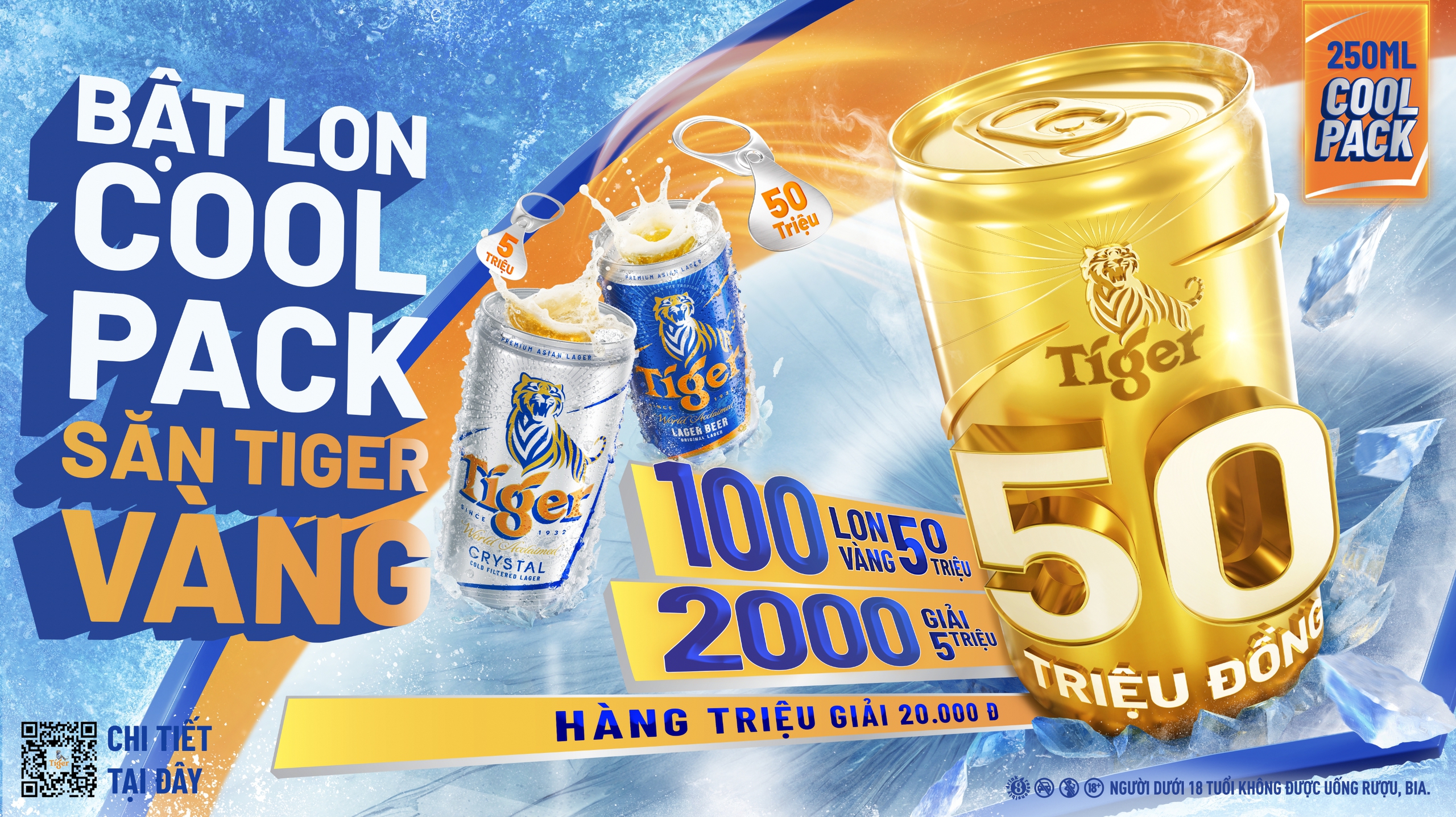 Bật nắp lon Tiger Beer, trúng 100 giải 50 triệu đồng