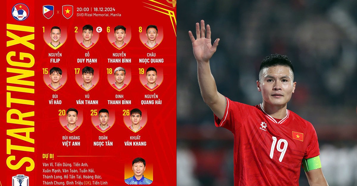 Đội hình xuất phát Việt Nam vs Philippines: Quang Hải đá chính, Tiến Linh dự bị