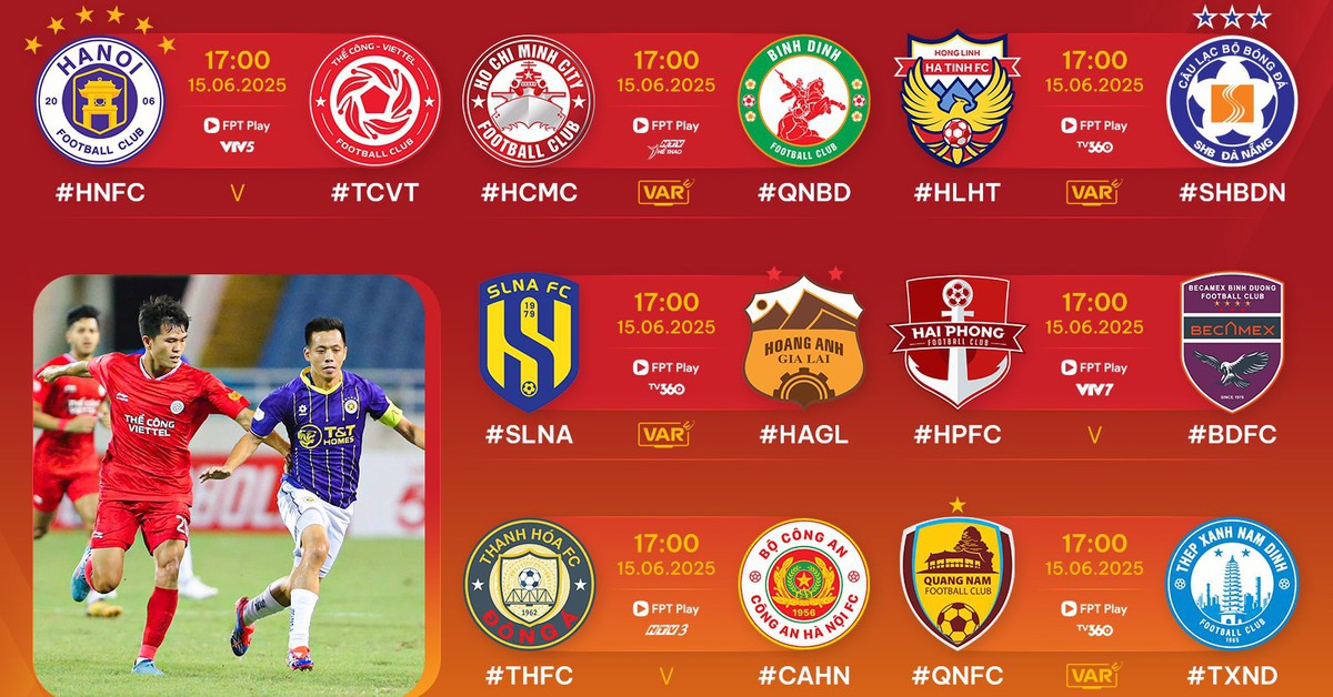 Lịch thi đấu bóng đá hôm nay 15/6: Sôi động V-League vòng áp chót